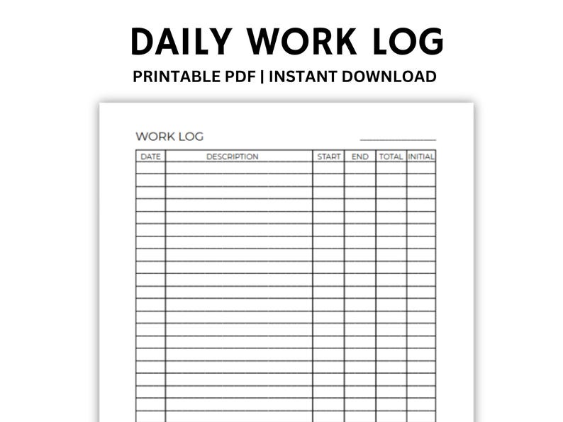 Employee Work Hours Log, Printable PDF, Daily Time Sheet Log ...