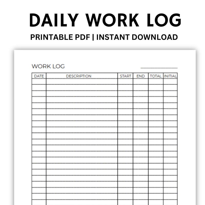 Daily Work Log Template - Etsy