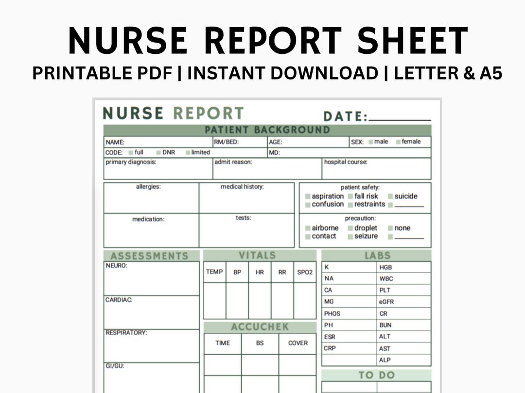 Editable Nurse Report Sheet | Printable, Digital | Nurse Brain Sheet ...