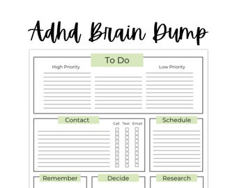 Printable ADHD Brain Dump Sheet | Adult ADHD Planner | Daily to Do List ...