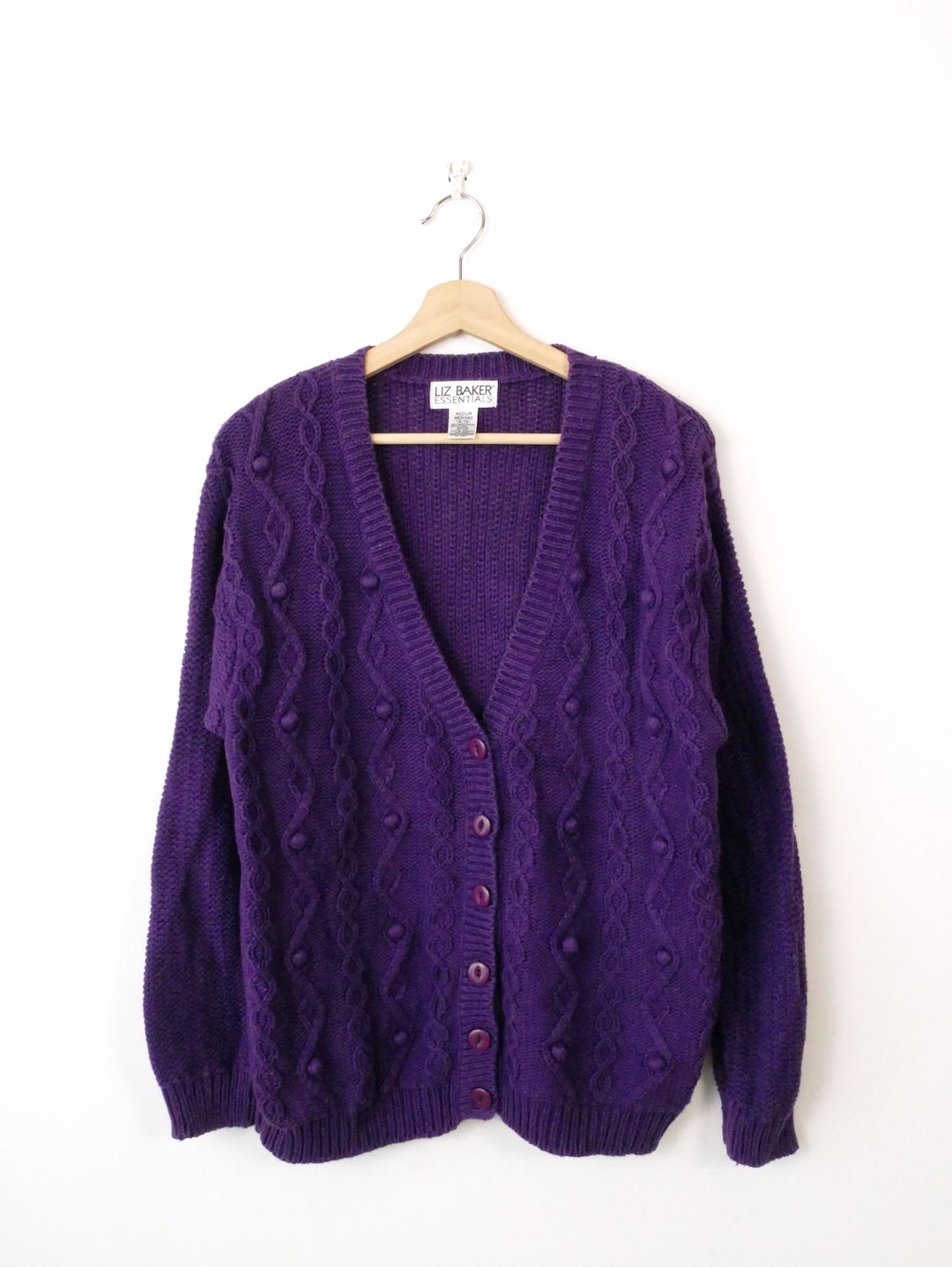 Vintage Women's Purple Cable Knit Cotton Sweater Cardigan - Etsy
