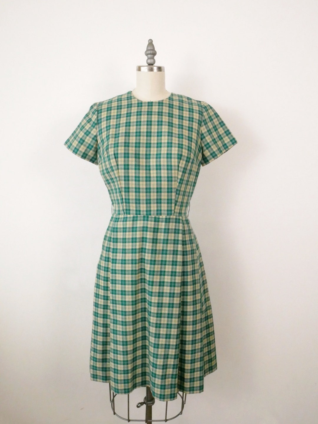 Vintage 1960s Serbin of Florida by Muriel Ryan Green/ivory Plaid Midi ...