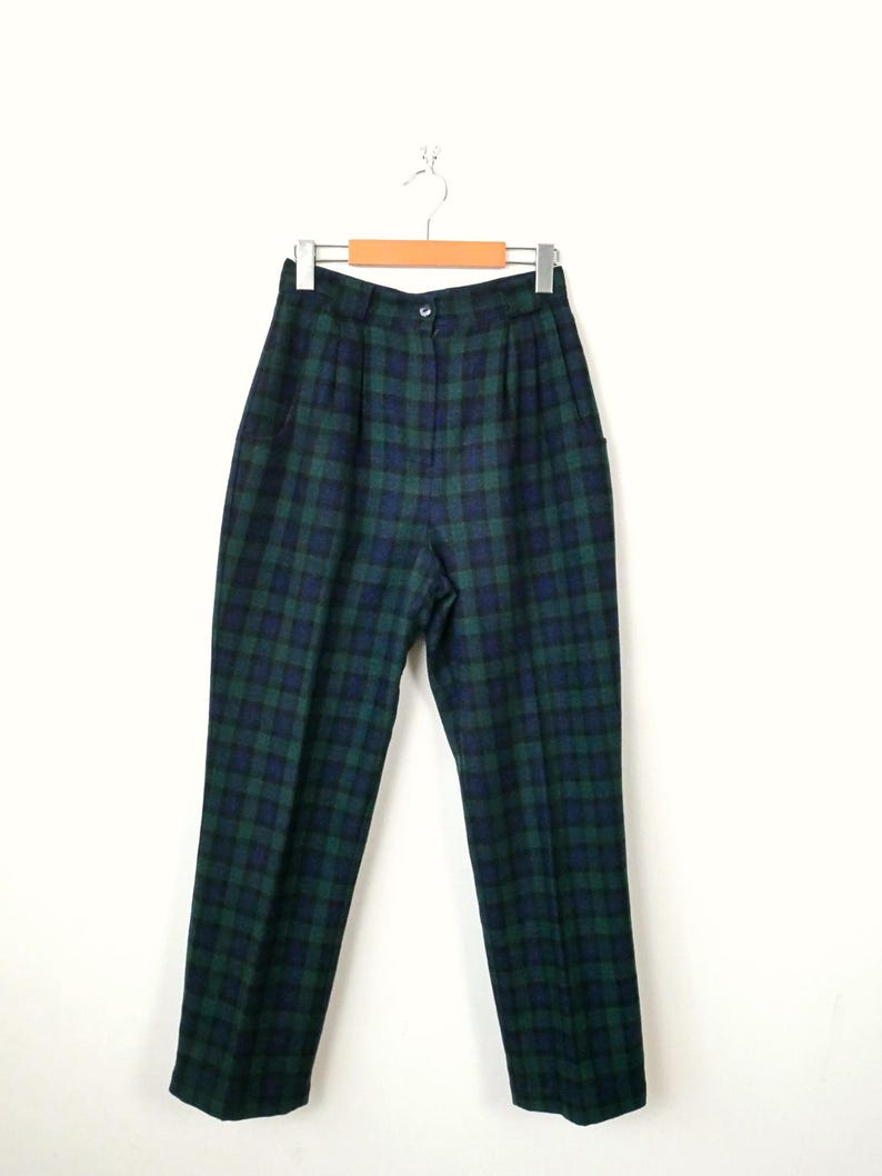Vintage Savannah Women’s Green & Navy Plaid Wool Pants/blackwatch Pants ...