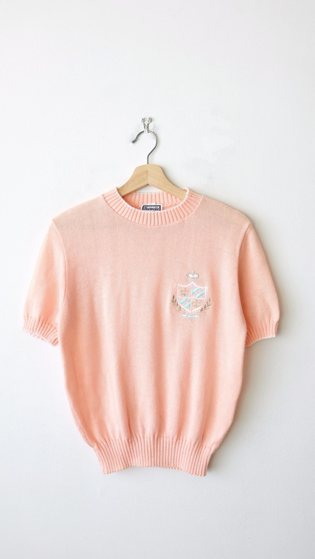 Vintage Pale Pink Short Sleeve Crewneck Sweater/summer Sweater/minimal ...
