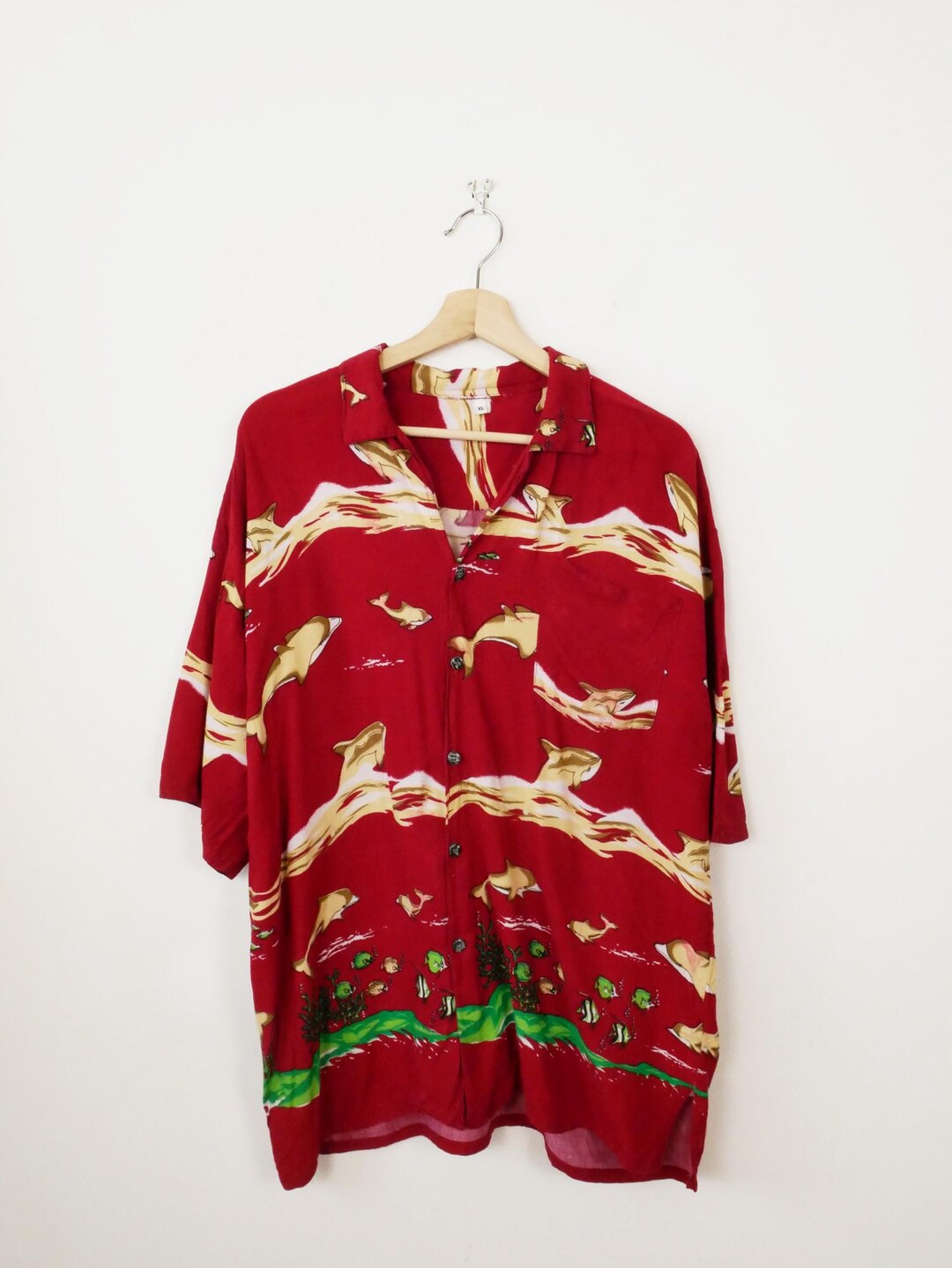 Vintage Red X Delphine/fish Pattern Men's Hawaiian Shirt/unisex - Etsy