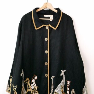 Vintage Black/giraffe Pattern Button Down Cotton Blend Jacket/women's ...