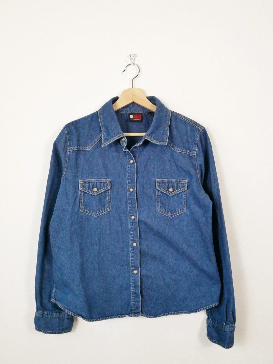 Vintage Women's Snap Button Denim Shirt/women's L - Etsy