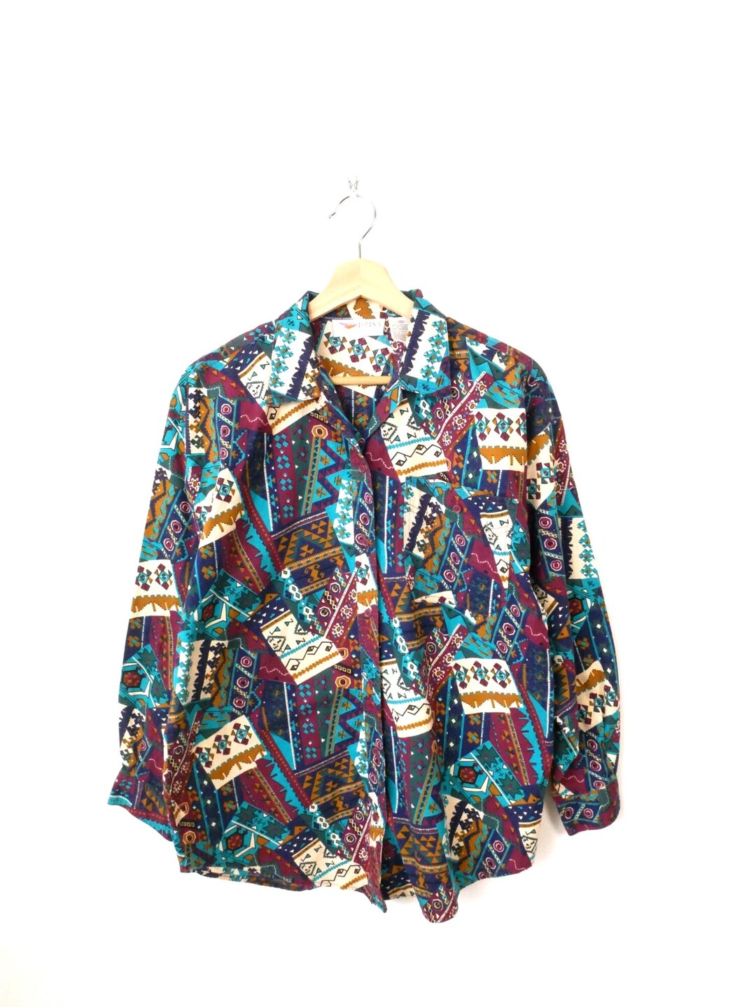 Vintage Southwestern/tribal Pattern Long Sleeve Cotton Blouse/women's ...