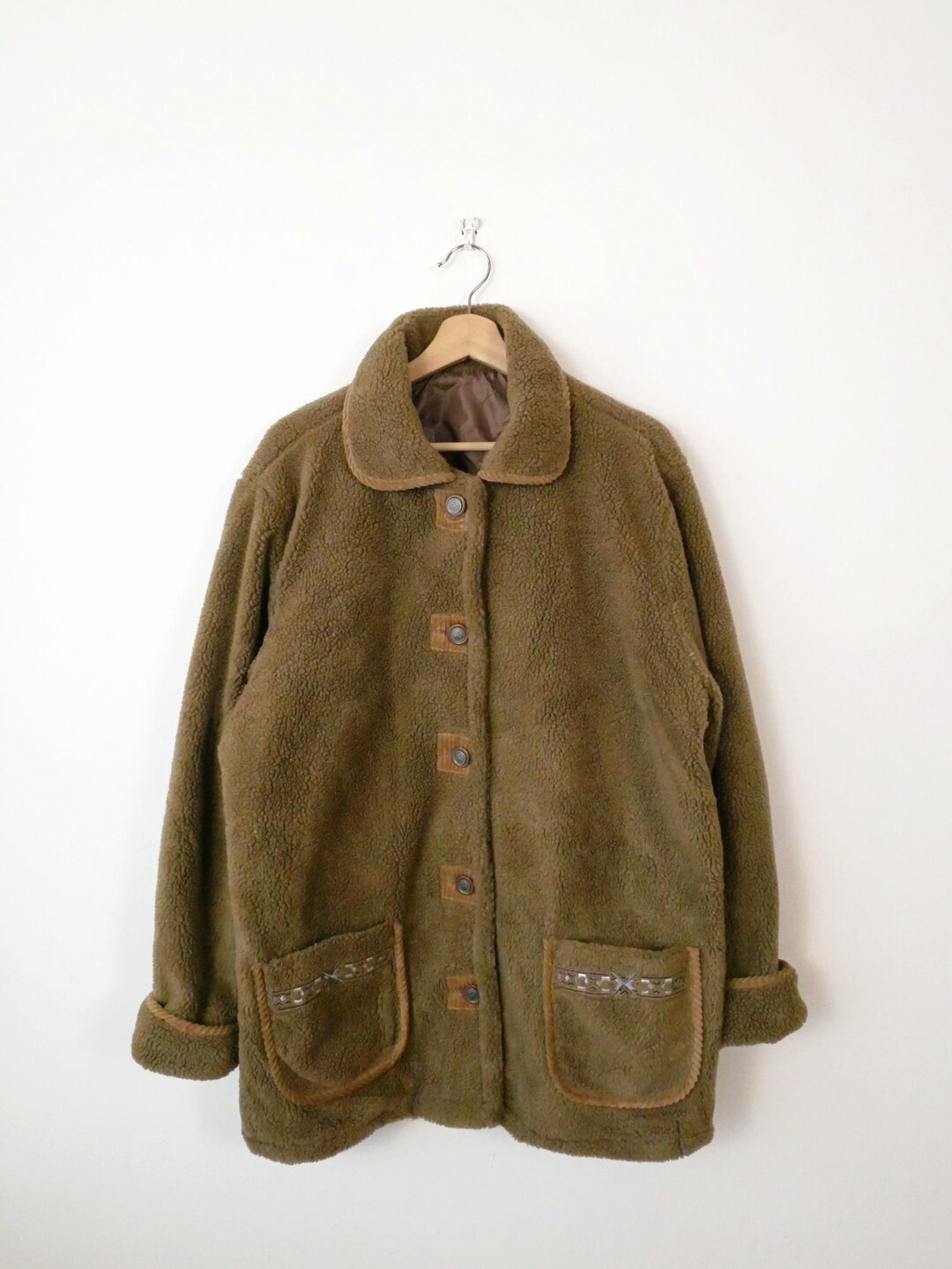 Vintage Women's Dark Beige Button up Pile Jacket/pile Coat/women's XL ...