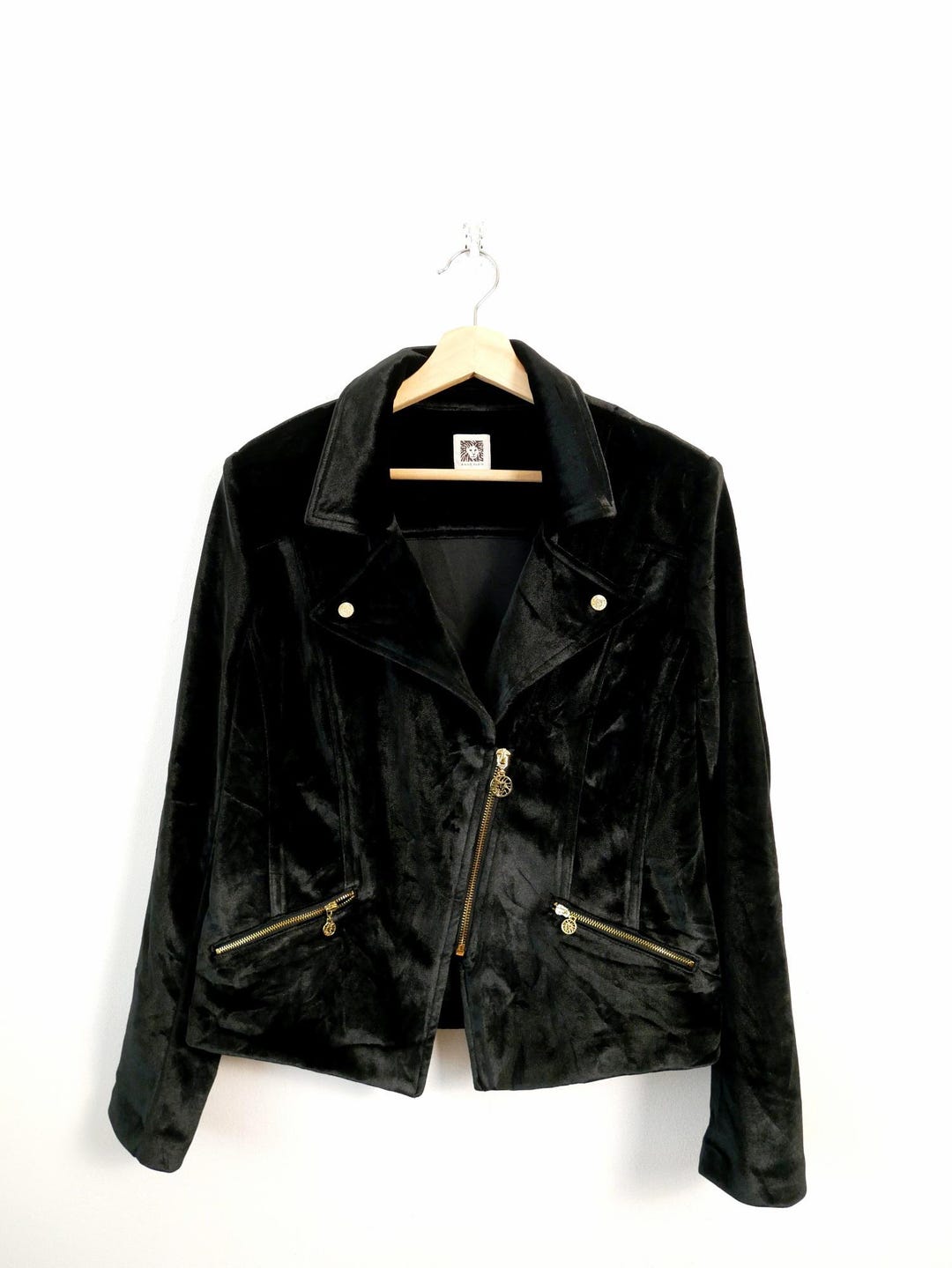 Y2K Anne Klein Women’s Black Velvet Moto Jacket - Etsy