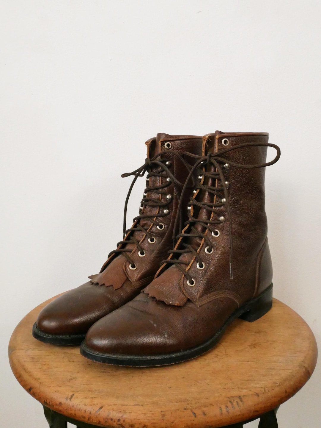 Vintage Justin Brown Leather Lace up Roper Boots/us Men's 8.5D - Etsy