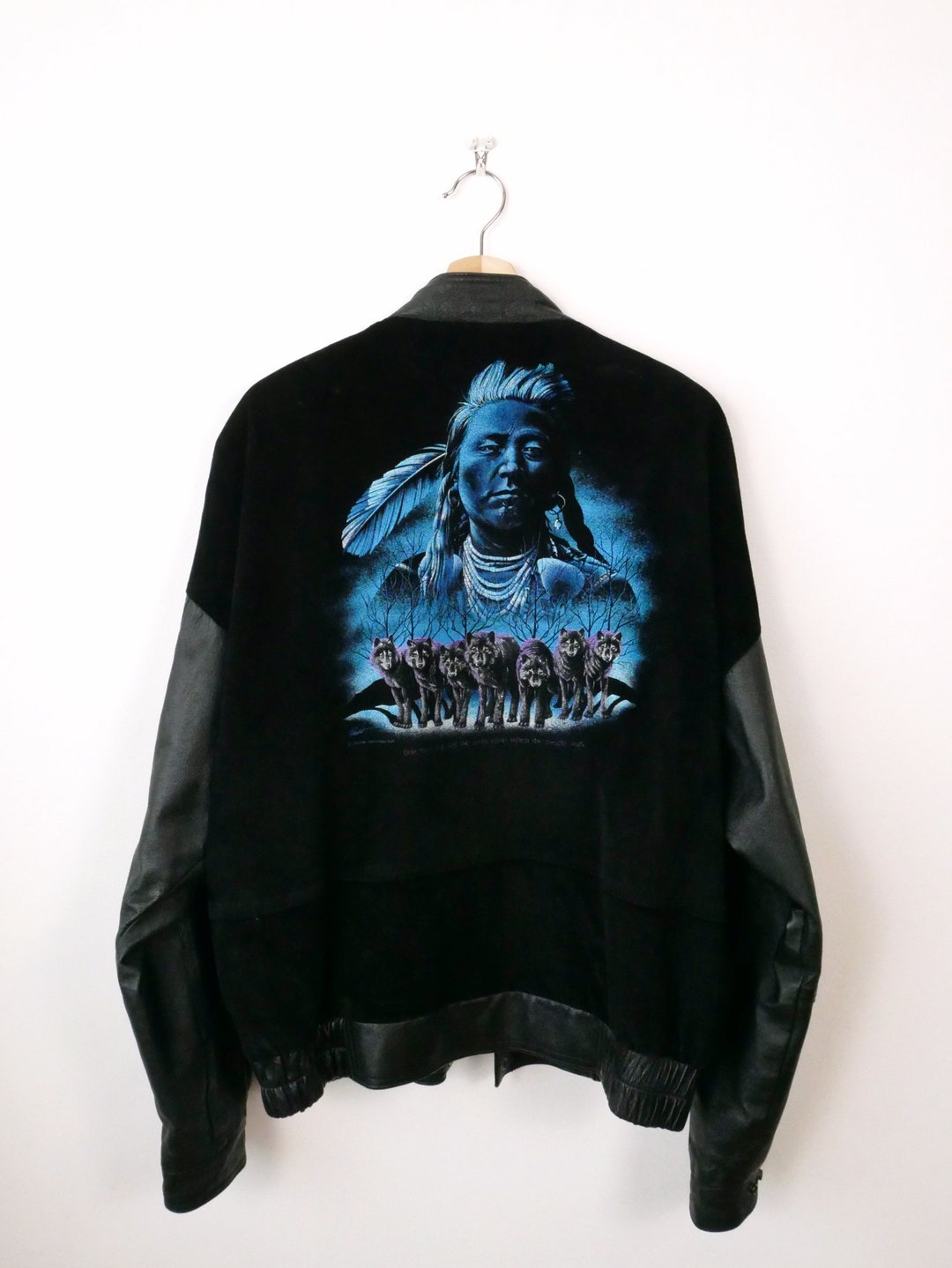 Vintage 1993 Native American/wolf Varsity Jacket/suede Jacket - Etsy