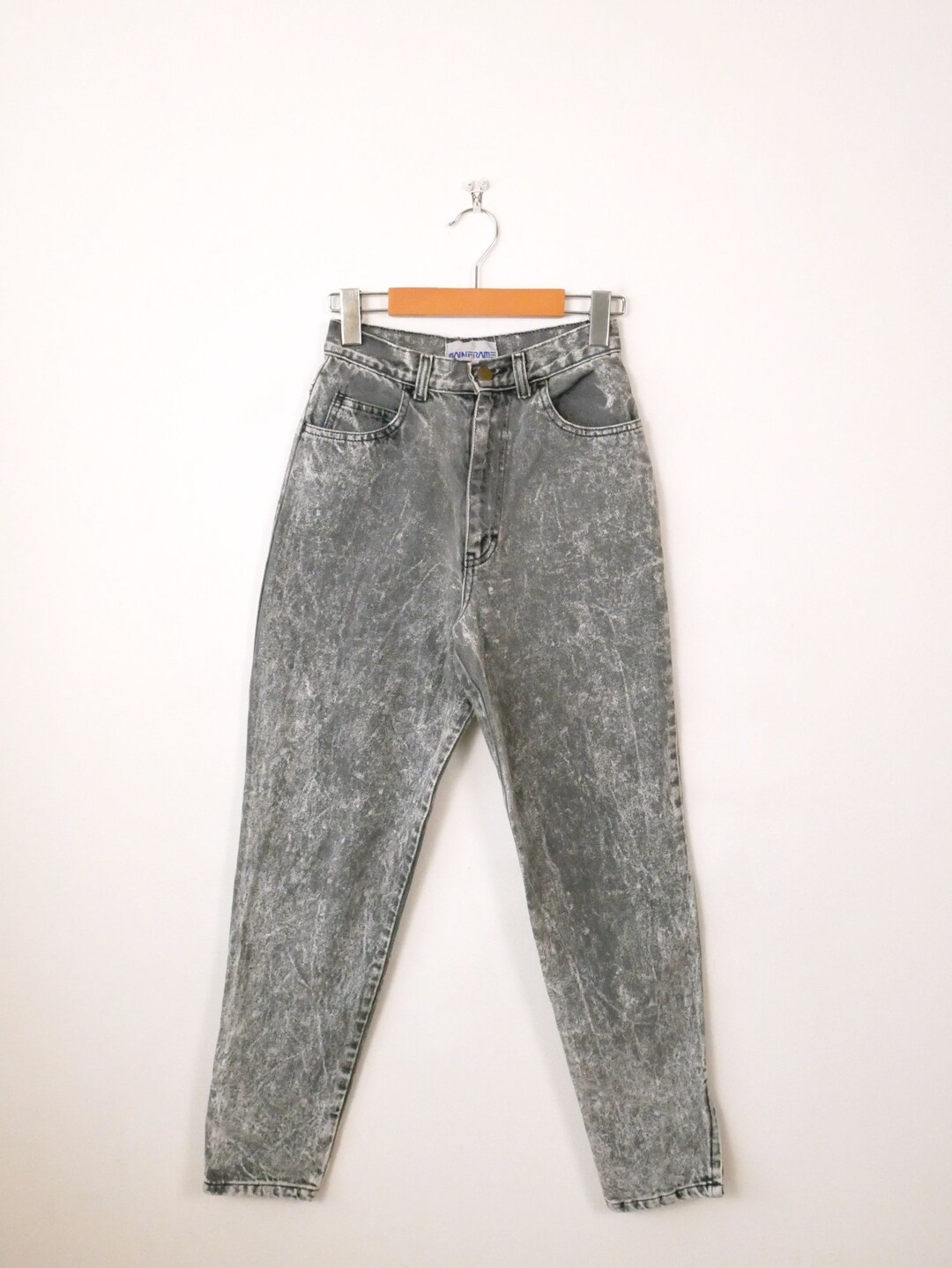Vintage Gray/grey Acid Wash High Waisted Denim Tapered Pants/moms Jeans ...