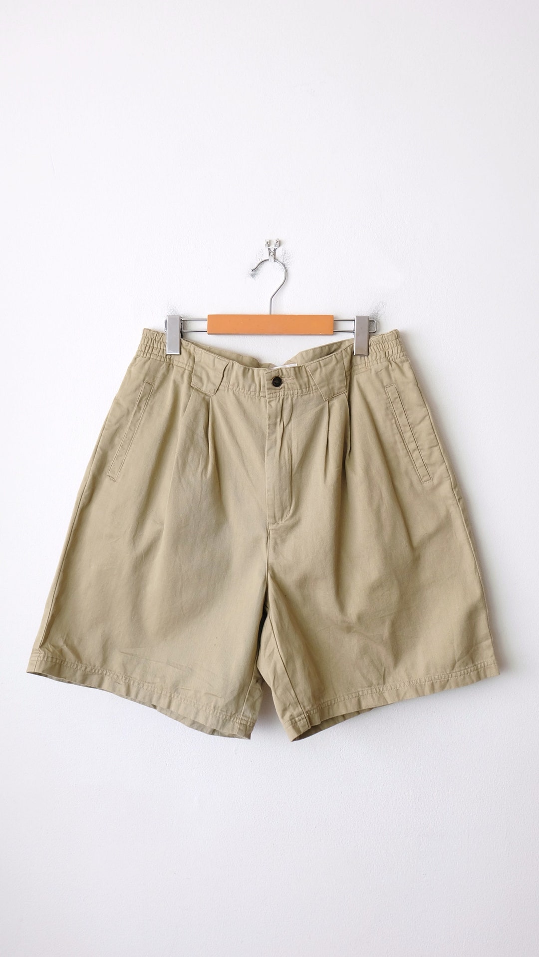 Women's Sand Beige High Waisted Cotton Shorts/pleated Shorts/w31-33 - Etsy