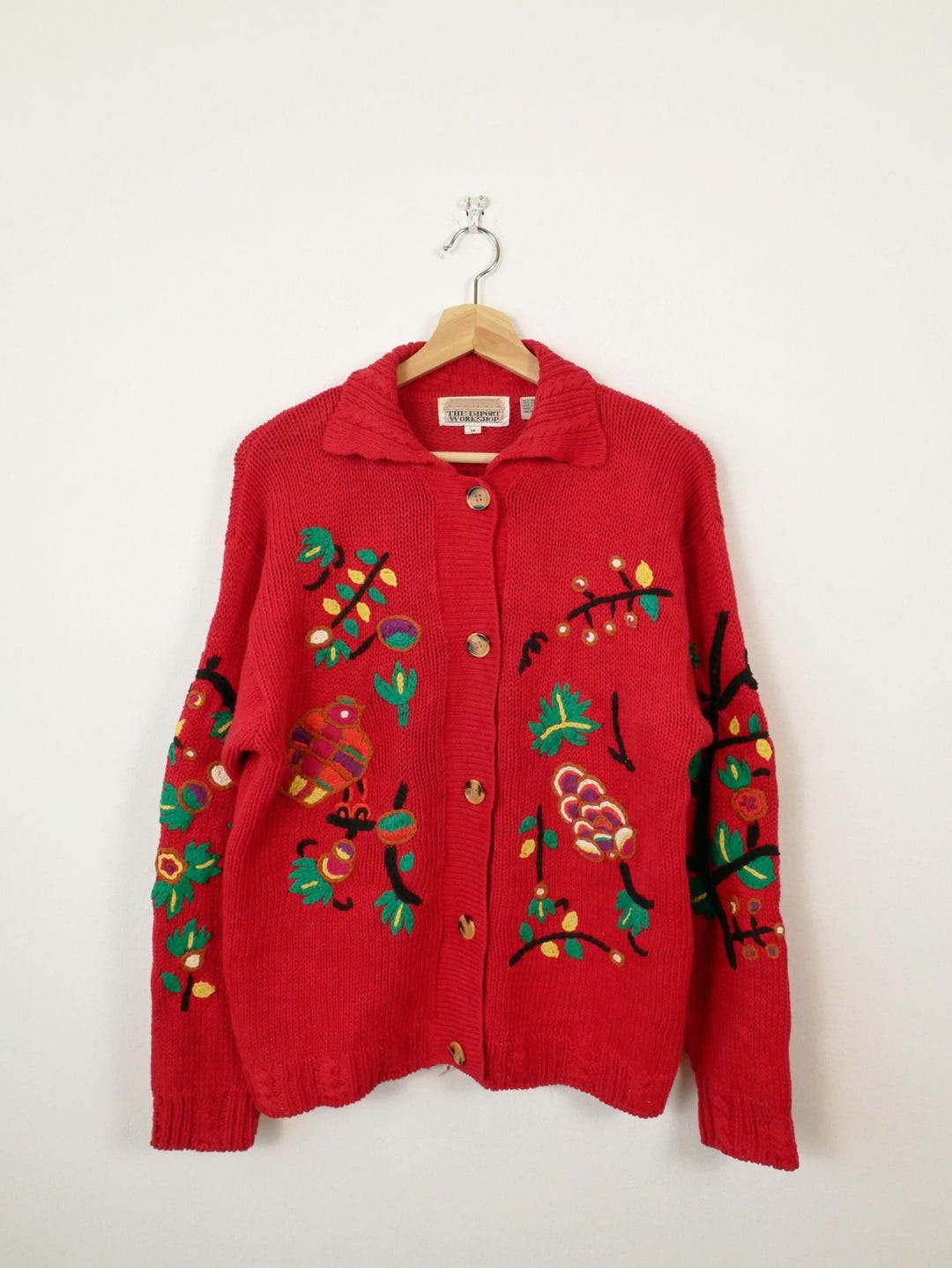 Vintage Christmas Theme Red Button Cardigan Knit Sweater - Etsy
