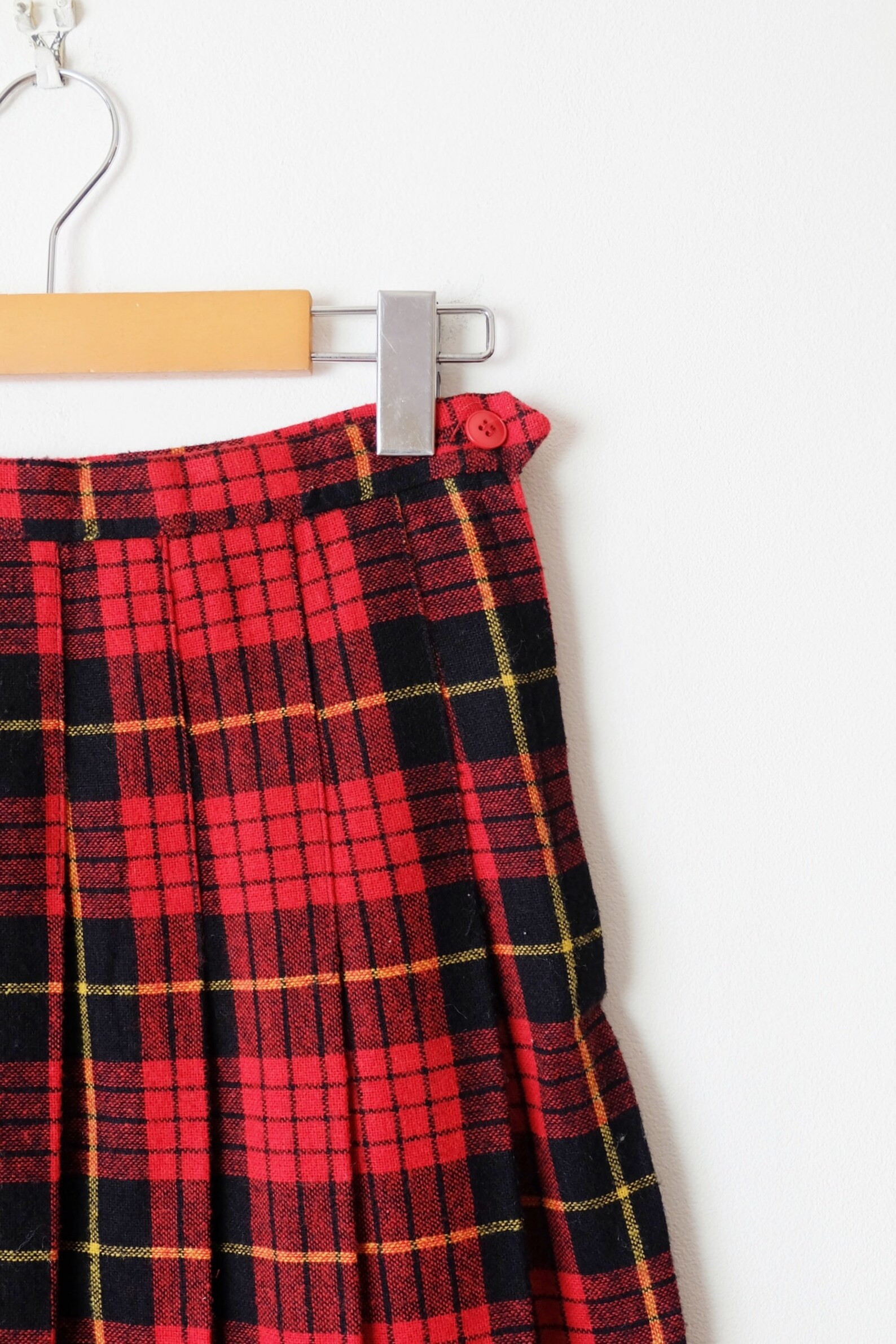 Vintage Red/black Tartan Plaid/check Pleated Flare Skirt/w23 | Etsy