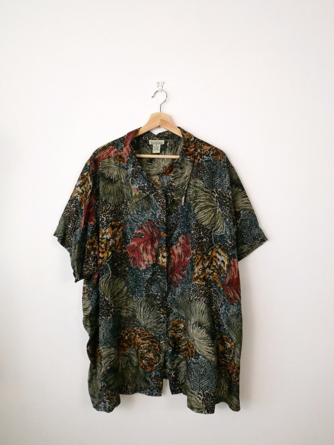 Vintage Oversized Animal Print/botanical Silk Short Sleeve Blouse/women ...