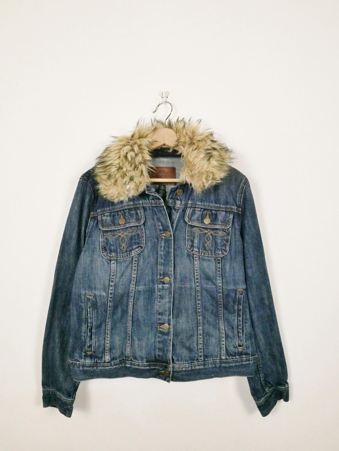 Lauren Jeans Co/lrl Women's Faux Fur Collar Jean Jacket/denim Jacket ...
