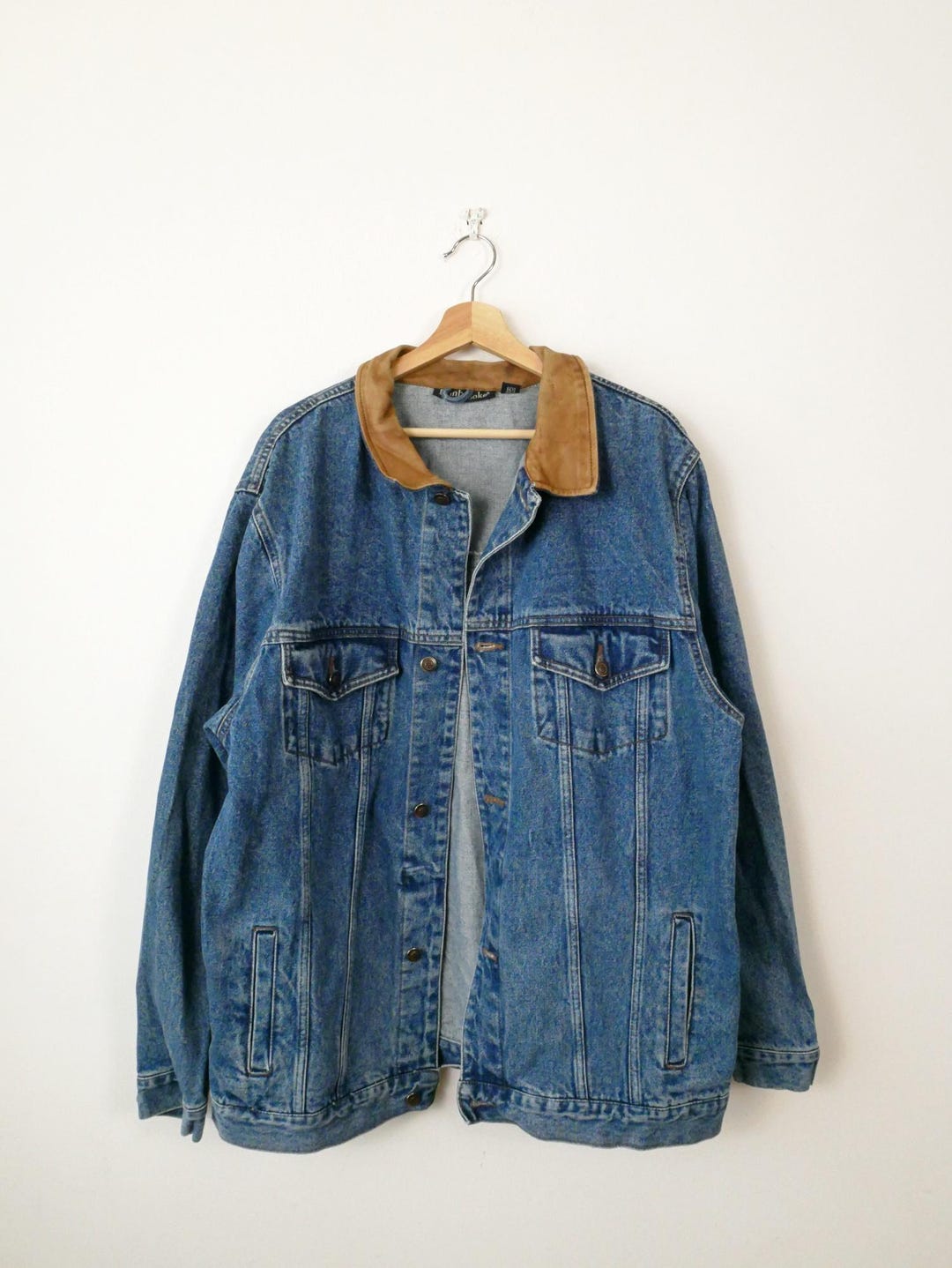 Vintage Men's Leather Collar Jean Jacket/denim Trucker Jacket - Etsy