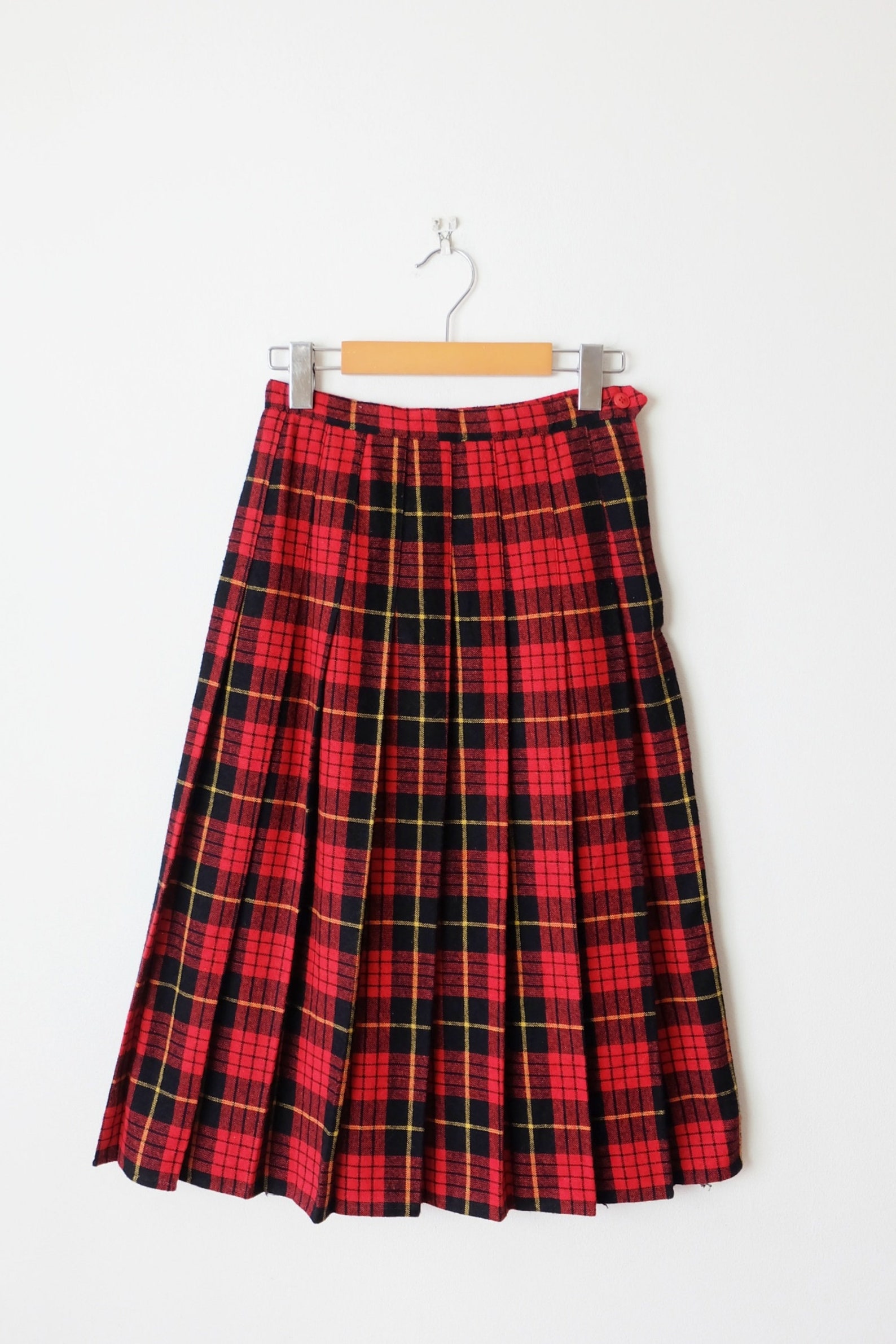 Vintage Red/black Tartan Plaid/check Pleated Flare Skirt/w23 - Etsy