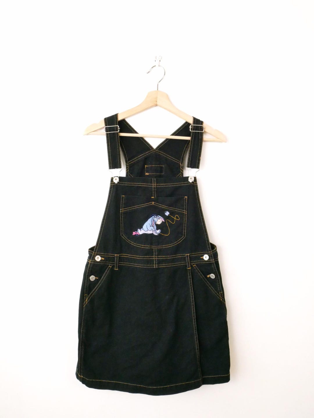 Eeyore/winnie the Pooh Black Denim Shortall/wrap Skirt Overall/w38 - Etsy