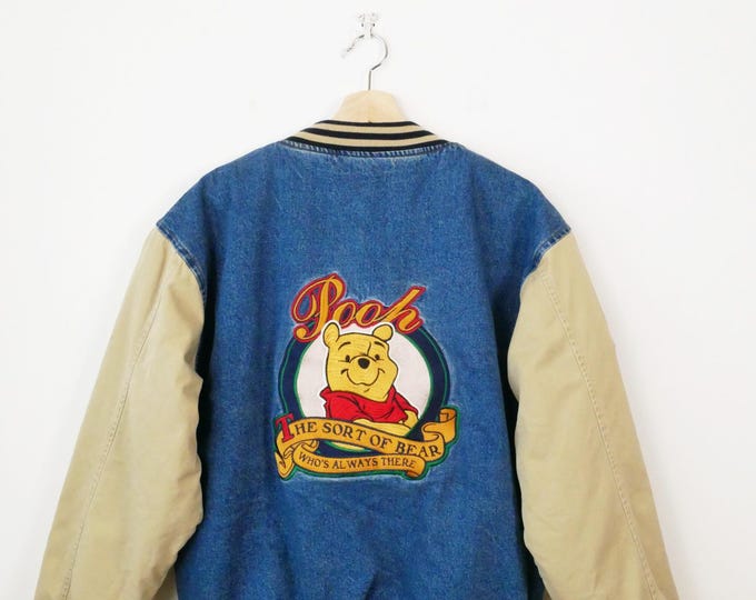 Vintage 90s Winnie the Pooh Varsity Jean Jacket/bomber Jacket/unisex - Etsy