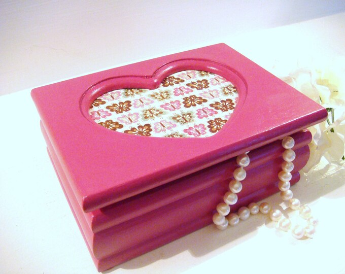 Pink Jewelry Box, Wood Jewelry Box, Girls Jewelry Box, Upcycled Jewelry ...
