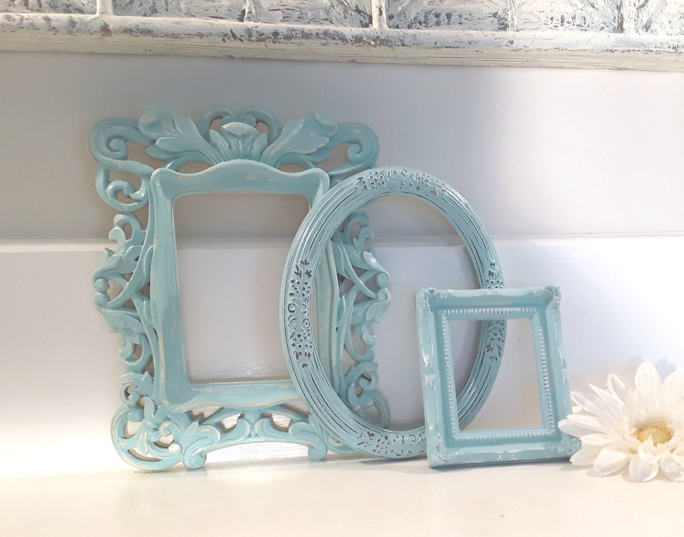 Shabby chic frames frame collection frame set aqua blue | Etsy