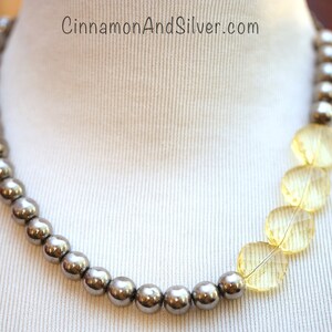 Yellow and Gray Jewelry Set, Swarovski Crystal Jewelry Set, Silver Ball ...