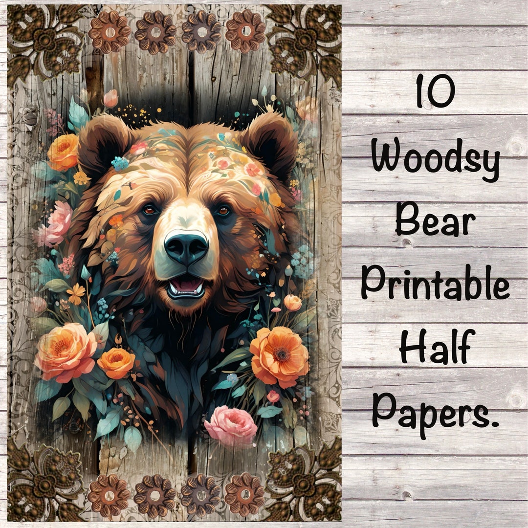 Printable Junk Journal Page Pack Bear Animal Print Digital Crafting ...