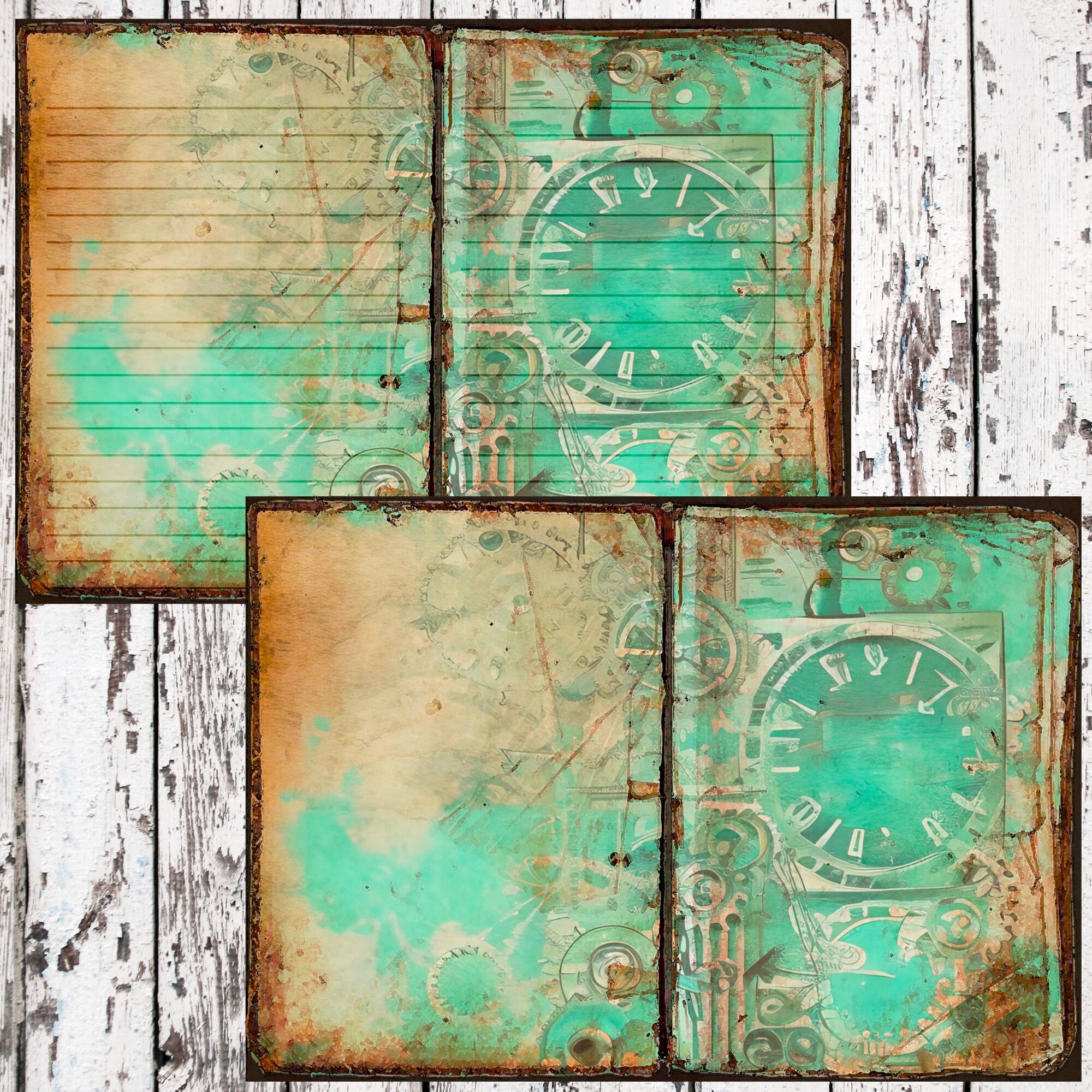 STEAMPUNK Junk Journal Printable 5x7 Pages Teal Grunge - Etsy