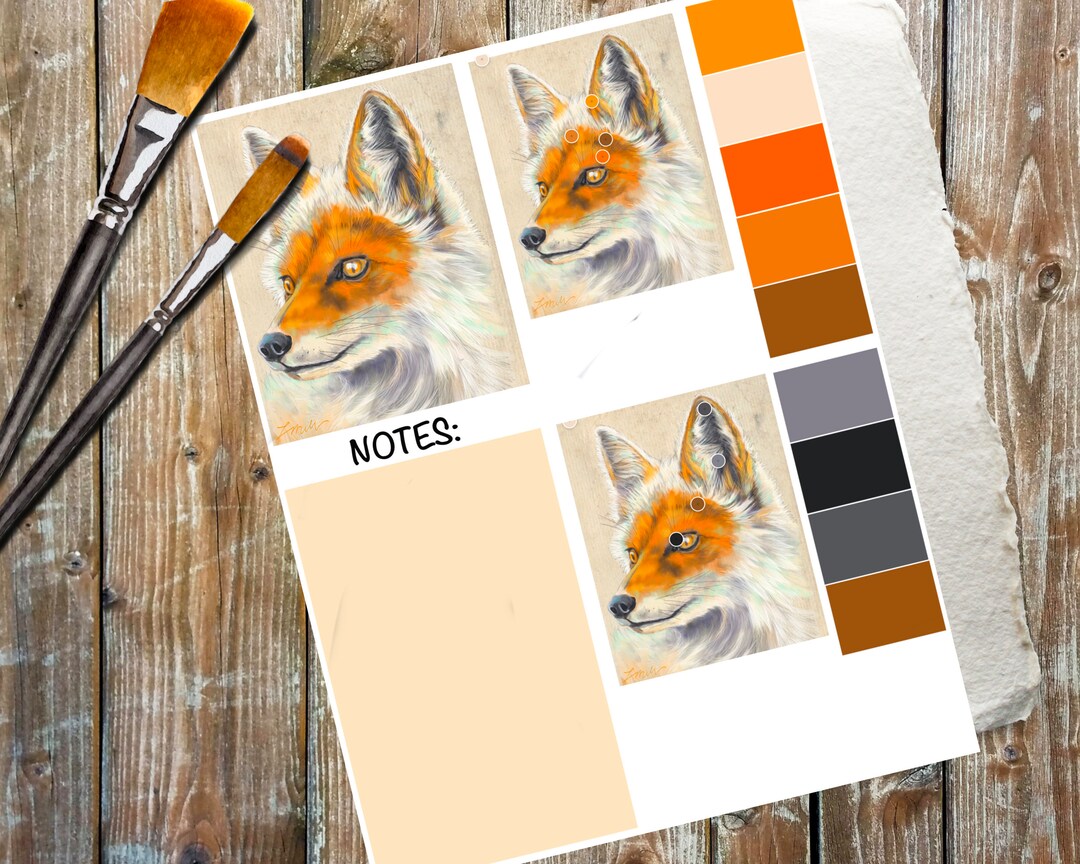 DIY Paint a Fox With Reference Image and Color Swatch Art Watercolor ...