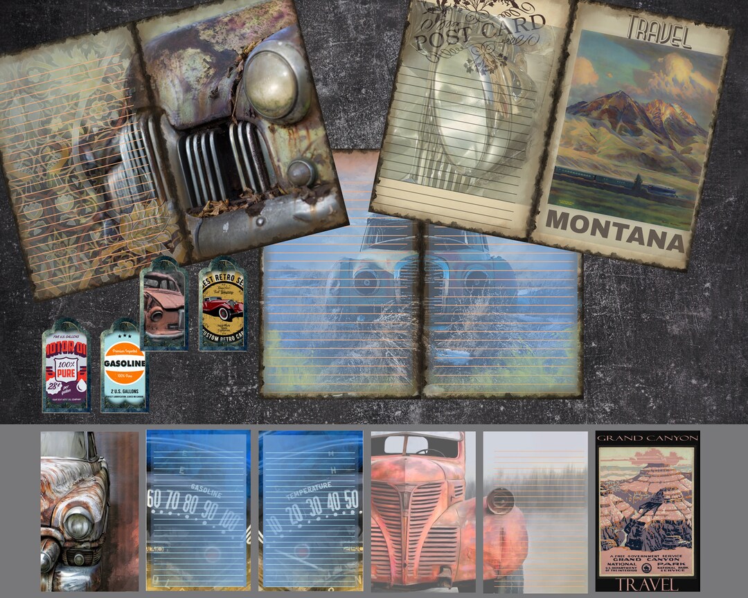 CAR Junk Journal Kit Printable Paper Vintage Travel Ephemera Scrapbook ...