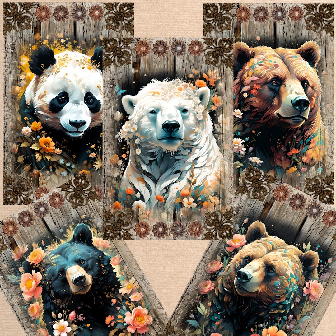 Printable Junk Journal Page Pack Bear Animal Print Digital Crafting ...