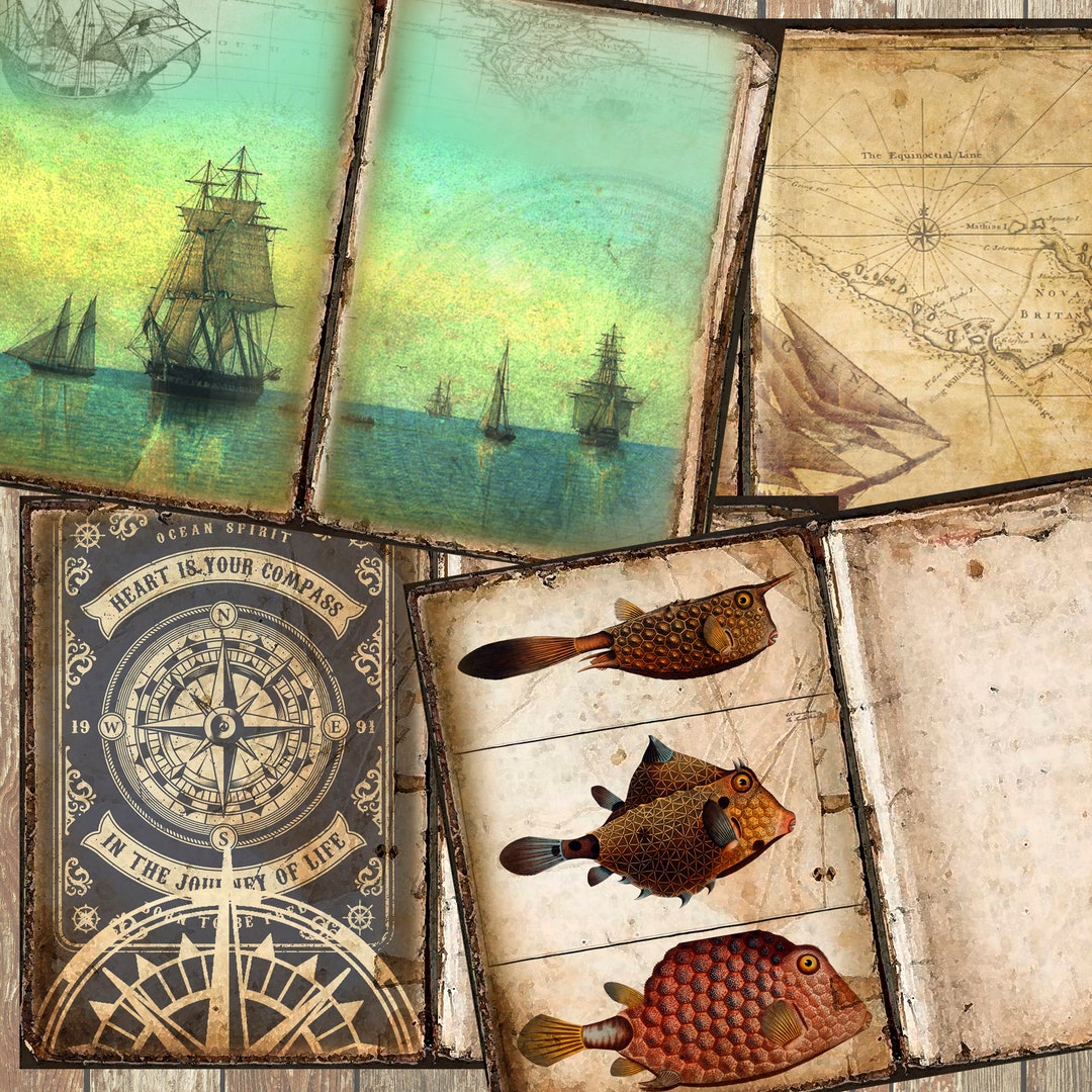 Printable Vintage Nautical Junk Journal Pages Maritime Paper - Etsy