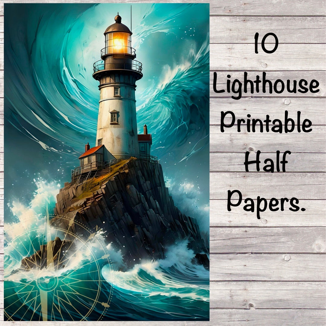 10 Scrapbook Paper Digital Half Page Lighthouse Printable Page for Junk ...