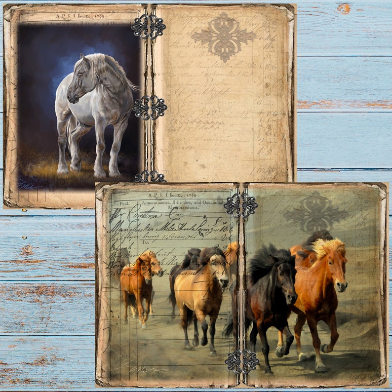 Horse Themed Digital Junk Journal Pages Equine Paper Printable Download ...