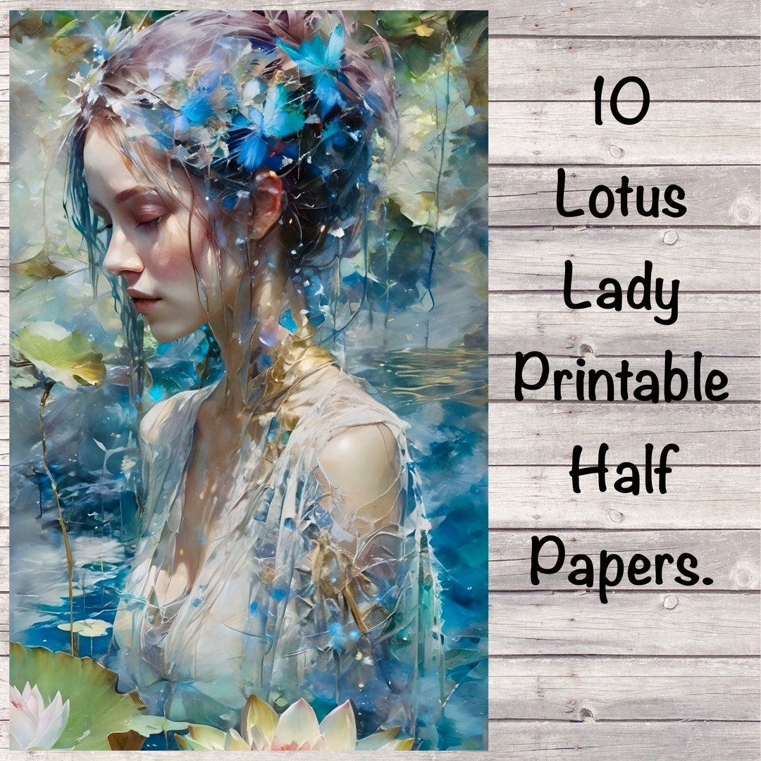 10 Scrapbook Paper Digital Half Page Lotus Printable Pages Junk Journal ...