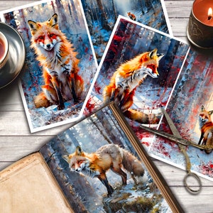 10 Scrapbook Paper Digital Half Page Fox Printable Pages for Junk ...