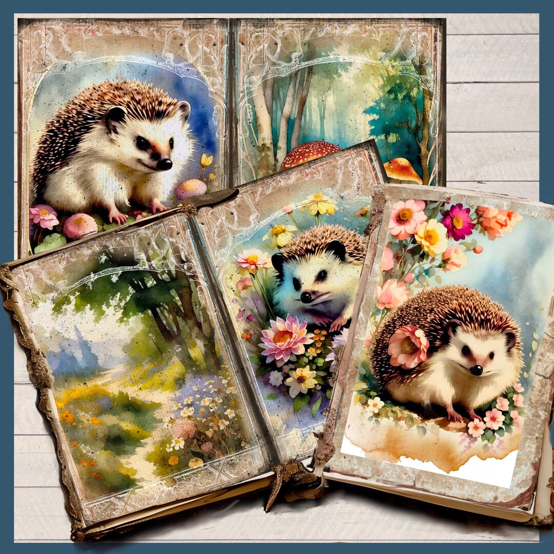 Digital Junk Journal Kit Hedgehog Vintage Nature Page Printable ...