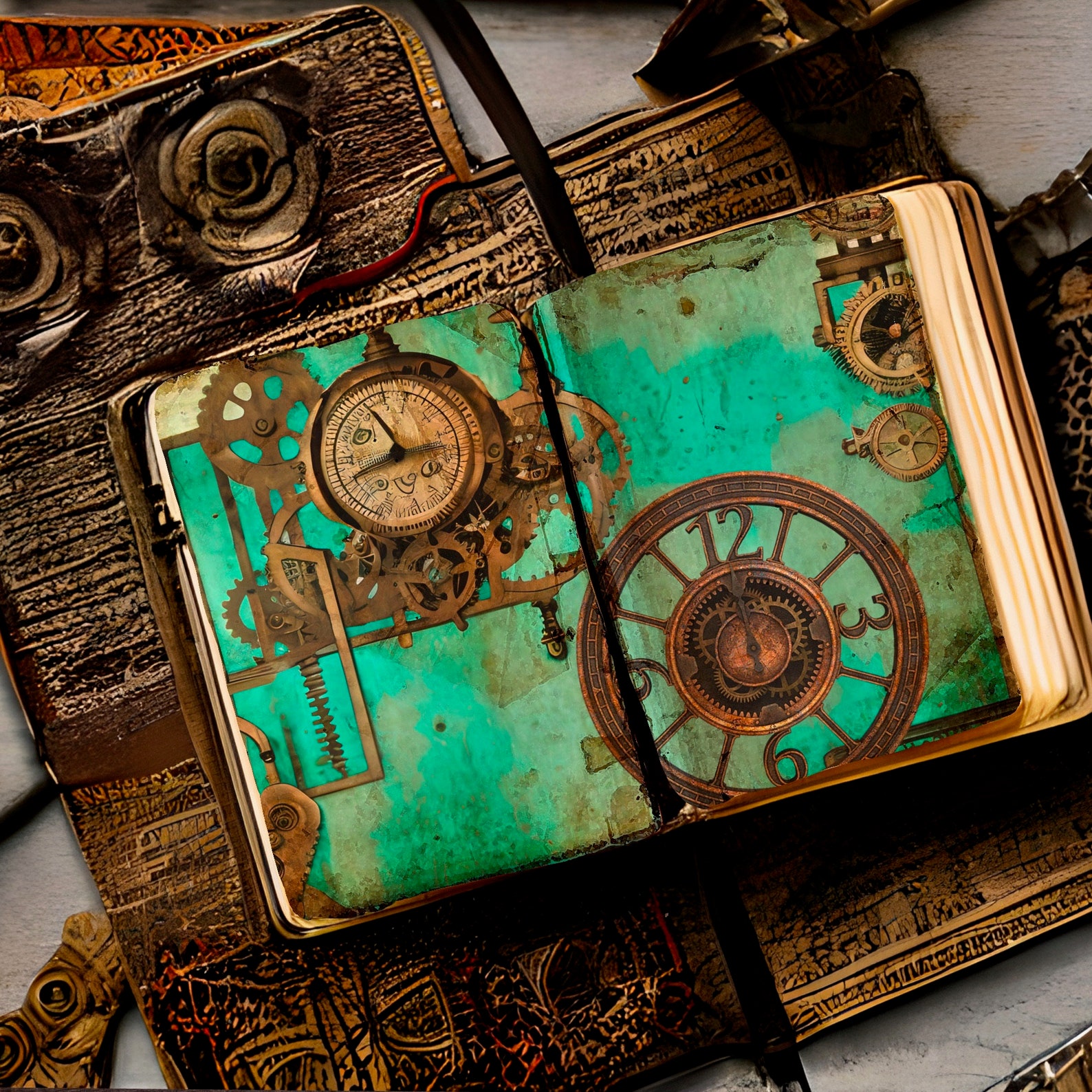 STEAMPUNK Junk Journal Printable 5x7 Pages Teal Grunge - Etsy