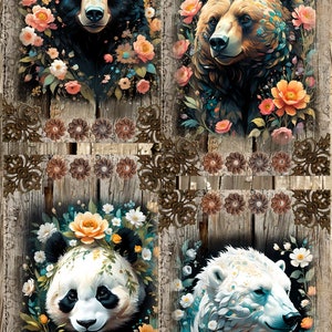 Printable Junk Journal Page Pack Bear Animal Print Digital Crafting ...