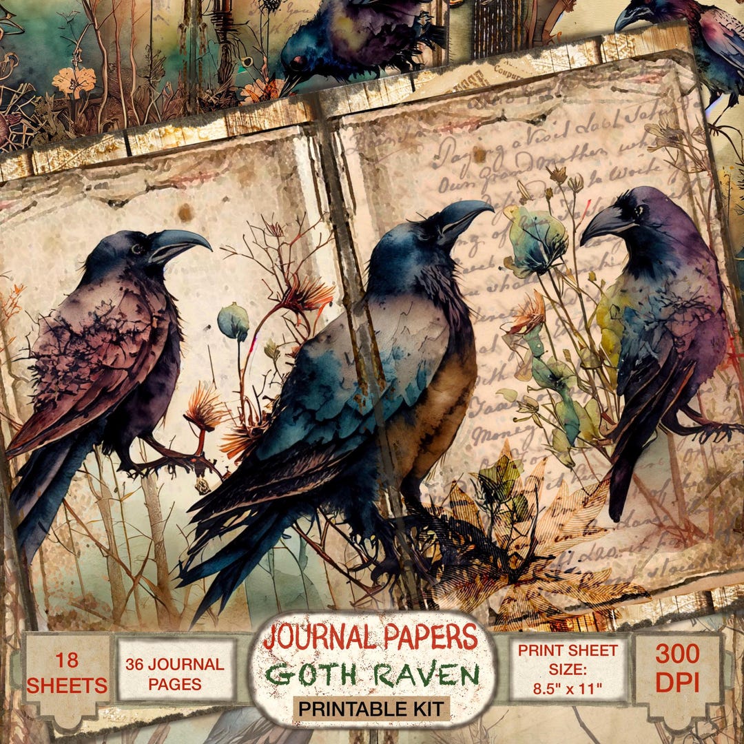 Raven Printable Junk Journal Page Digital Download Gothic Card Paper ...