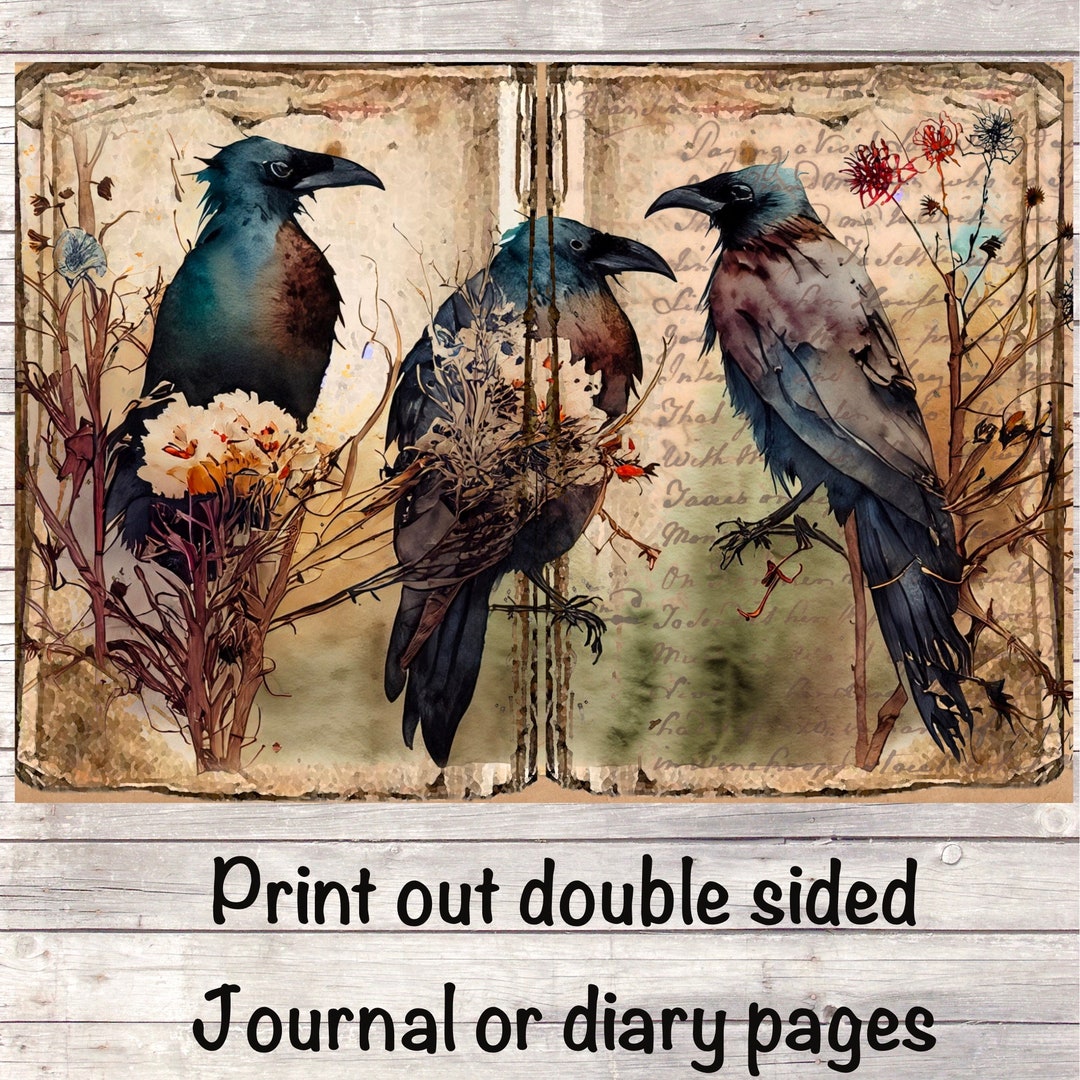 Raven Printable Junk Journal Page Digital Download Gothic Card Paper ...