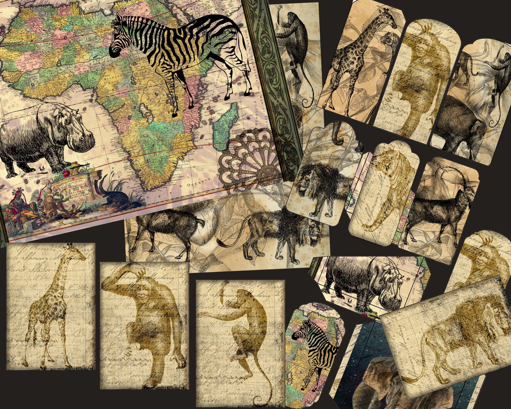 Digital Vintage Safari Animal Ephemera Pack for Junk Journal or ...