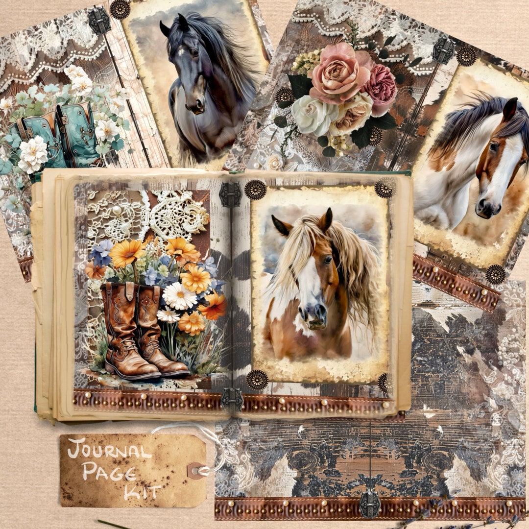 Western Horse Junk Journal Page Printable Country Chic Scrapbook Paper ...