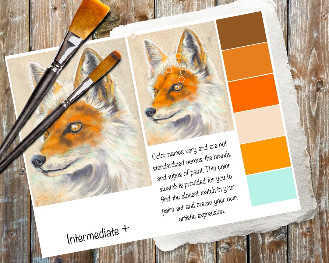 DIY Fox Painting With Reference Image and Color Swatch Art Watercolor ...