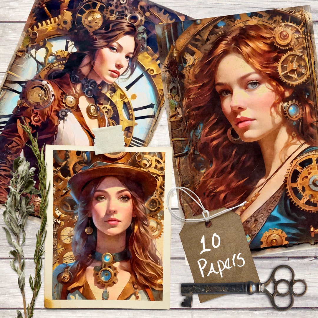 10 Scrapbook Paper Digital Half Page Steampunk Printable Page for Junk ...