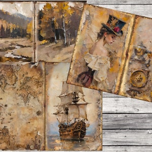 Bundle Junk Journal Page Printable Steampunk Digital Scrapbook Pirate ...