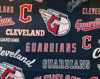 MLB CLEVELAND GUARDIANS Red Print Baseball 100% Cotton Fabric Licensed ...